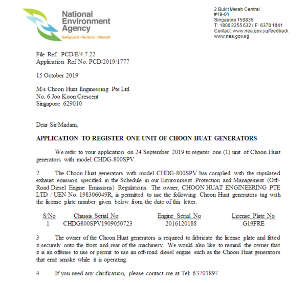 NEA LICENSE PLATE - Choon Huat Engineering Pte Ltd